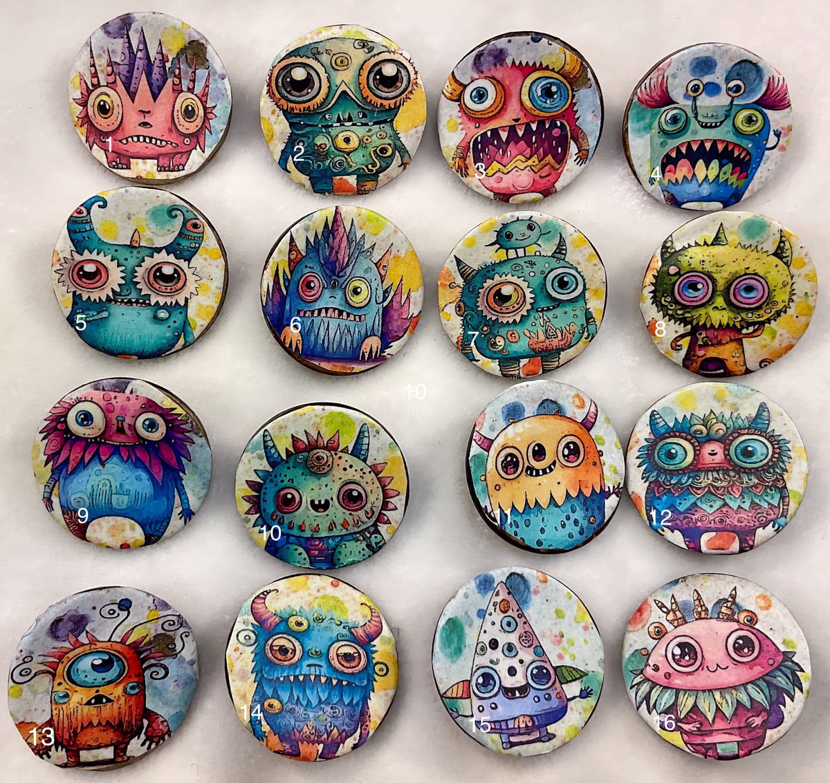1” Buttons- little monsters- kids of all ages-assorted patterns-Handcr ...